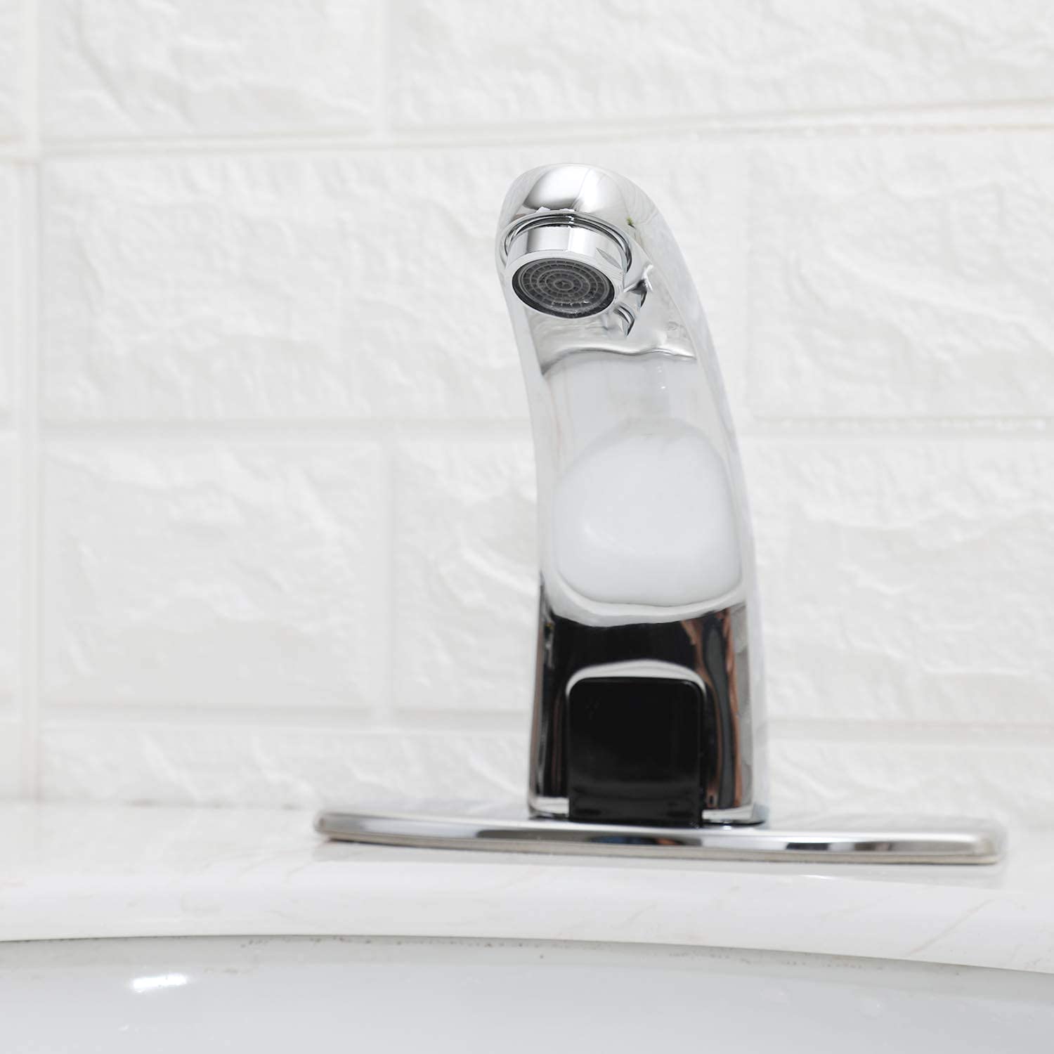 Touchless Bathroom Faucet Automatic Sensor with Hole Cover Plate Chrome Hands Free Vanity Sink Faucets with Control Box and Temperature Mixer Bathroom Water Tap Commercial by BWE