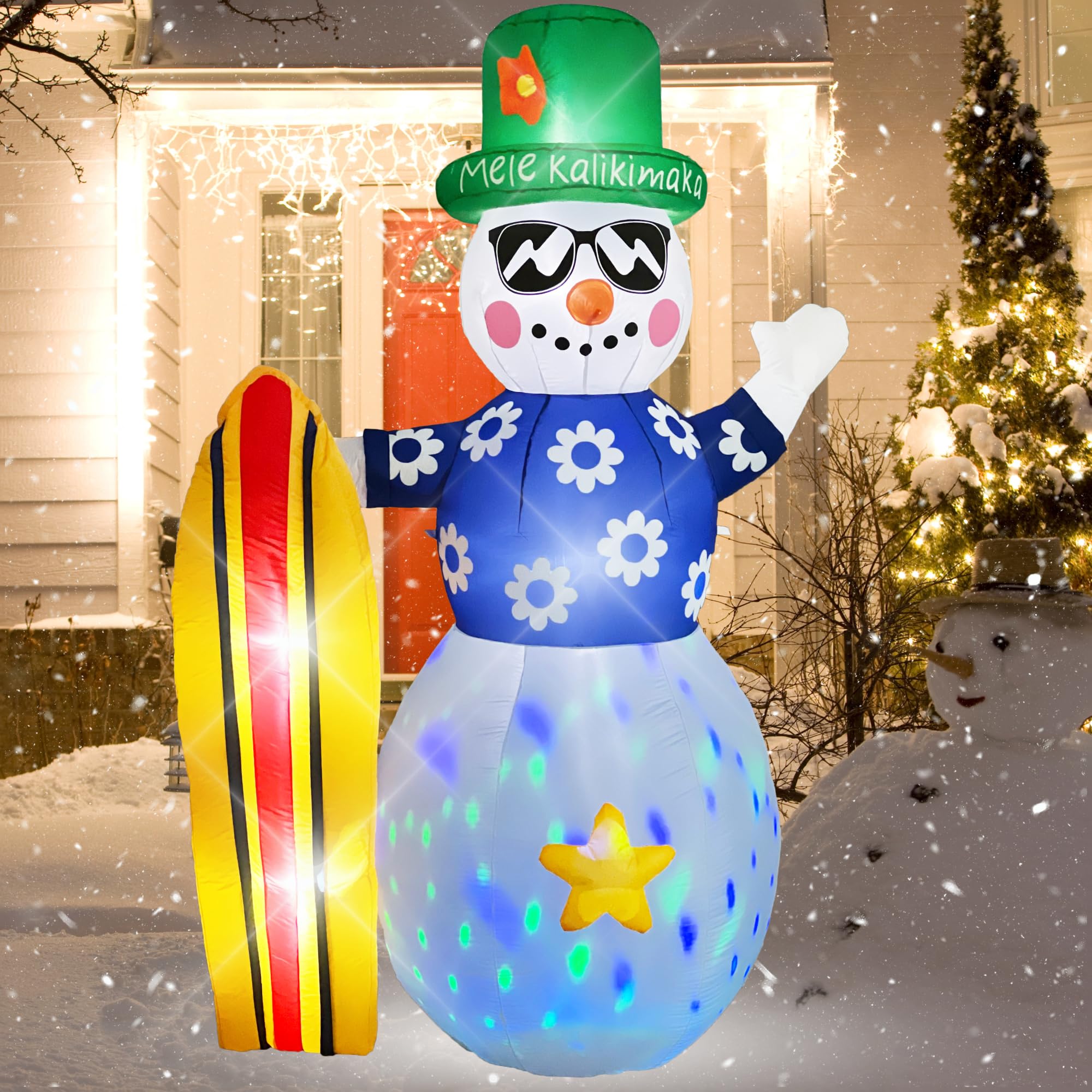 Wabolay Snowman Inflatable Christmas Yard Decorations 8ft Giant Frosty Blow Up Snowman Inflatables Outdoor Hawaii Rotating Colorful Led Light Blowups Xmas Winter Decor for Indoor Outside Lawn Vacation