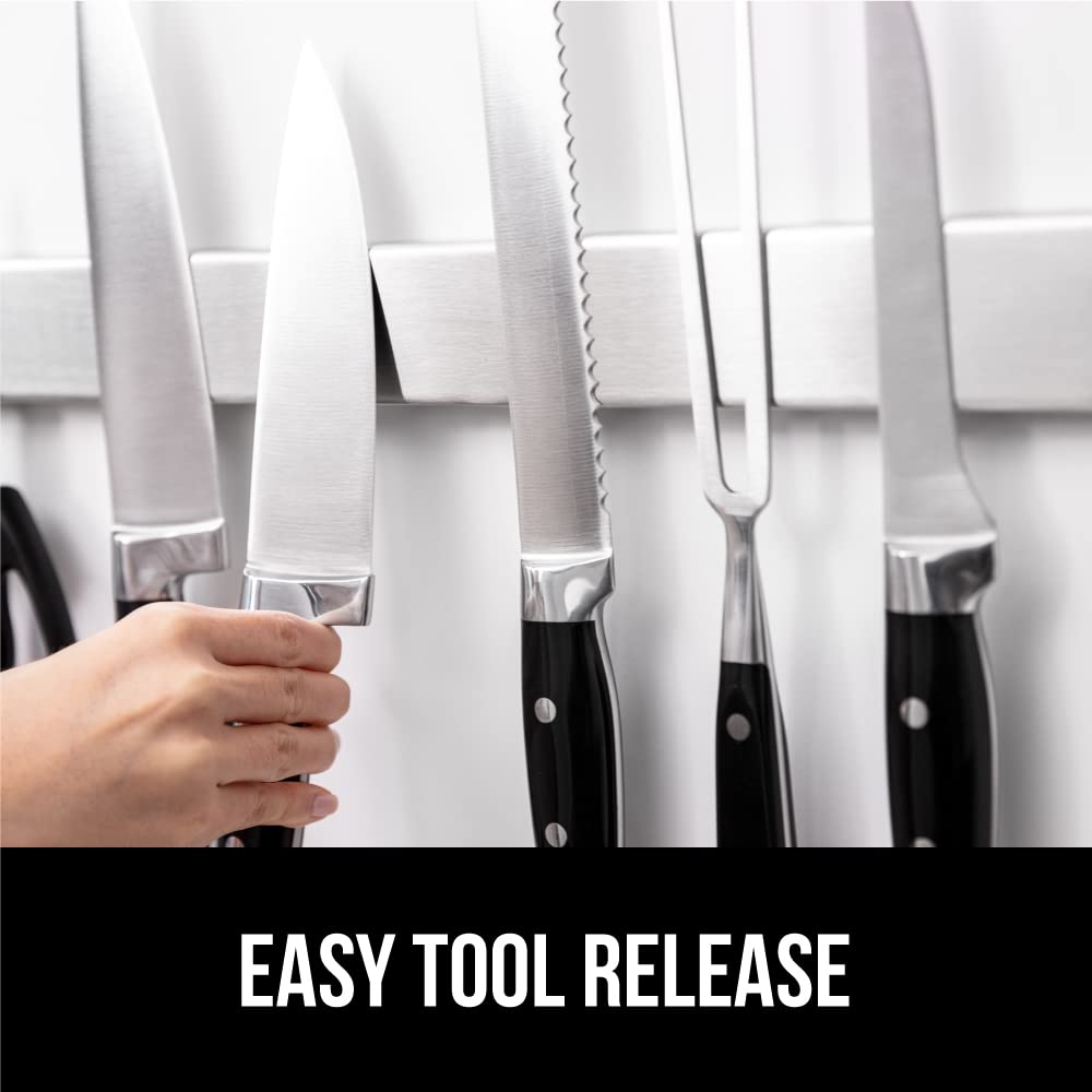 The Original Gorilla Grip Stainless Steel Magnetic Knife Holder, 16 inch, Heavy Duty Magnet Strip for Knives, Wall or Refrigerator Mounted Bar, Easy Install Rack, Securely Store and Organize Kitchen