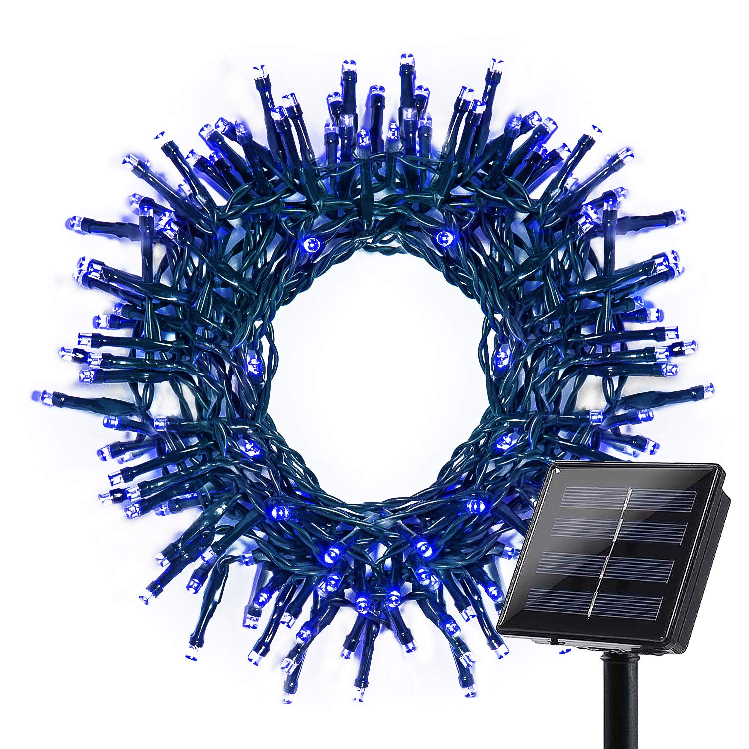Solar Powered String Lights - Outdoor String Lights 72ft 200 LED String Lights Decorative String Lights with 8 Lighting Modes for Indoor Outdoor Wedding Party Home Garden Decoration, Waterproof, Blue