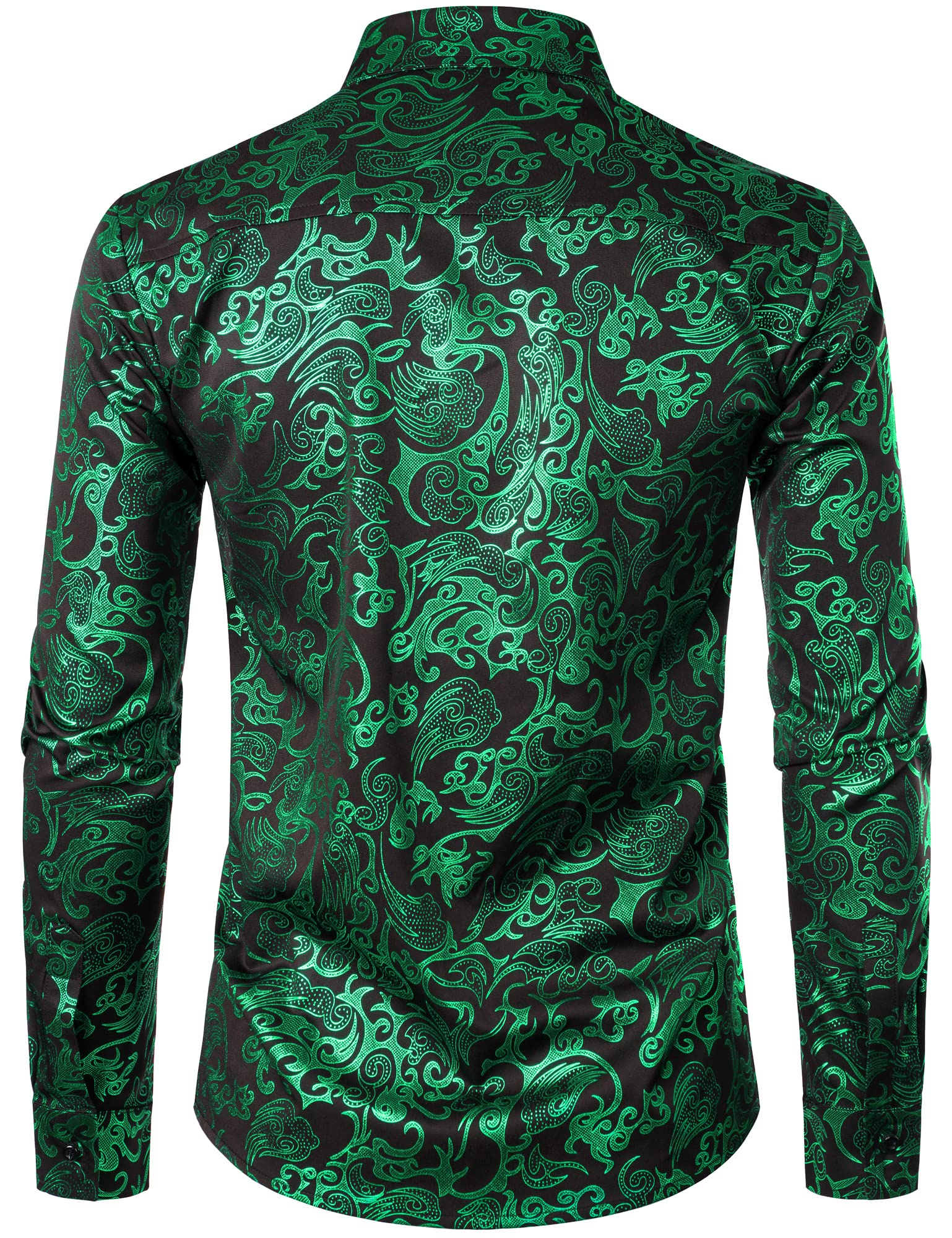 ZEROYAA Men's Luxury Prom Design Slim Fit Long Sleeve Button up Party Dress Shirts ZZCL48 Emerald Large