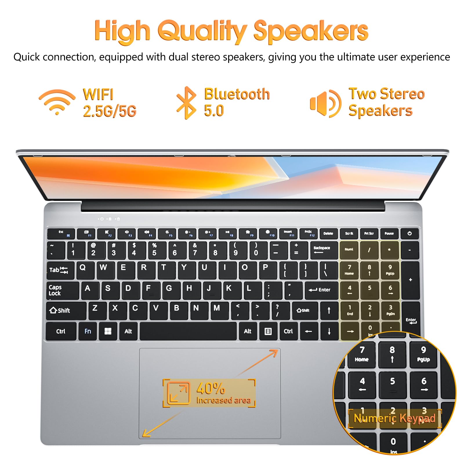 SGIN 15.6 Inch Laptops, 4GB DDR4 RAM 128GB SSD Laptop, Celeron Quad Core Processor, UHD Graphics 600, WiFi, Bluetooth 4.2, Mini HDMI, USB3.0