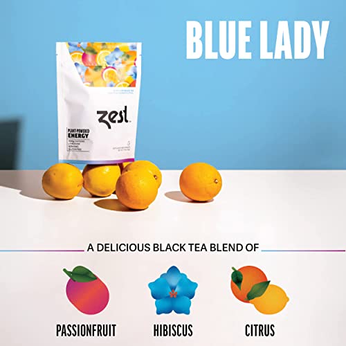 Zest 150mg High Caffeine Energy Leaf Blend - Blue Lady Black Tea - 20 Pack Bag - Hot or Iced - All Natural Strong Flavored Healthy Coffee Alternative Highly Caffeinated Substitute - Perfect for Keto