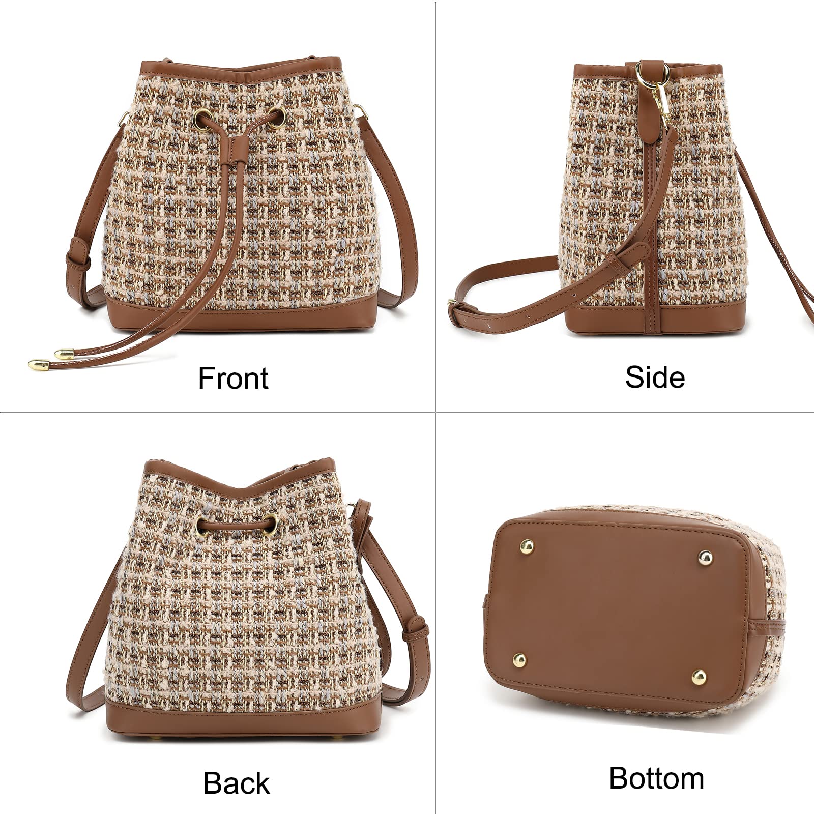 ZOVYRON Woven Bucket Bag Purse for Women, Drawstring Crossbody Purse Ladies Weave Shoulder Bag with Pouch
