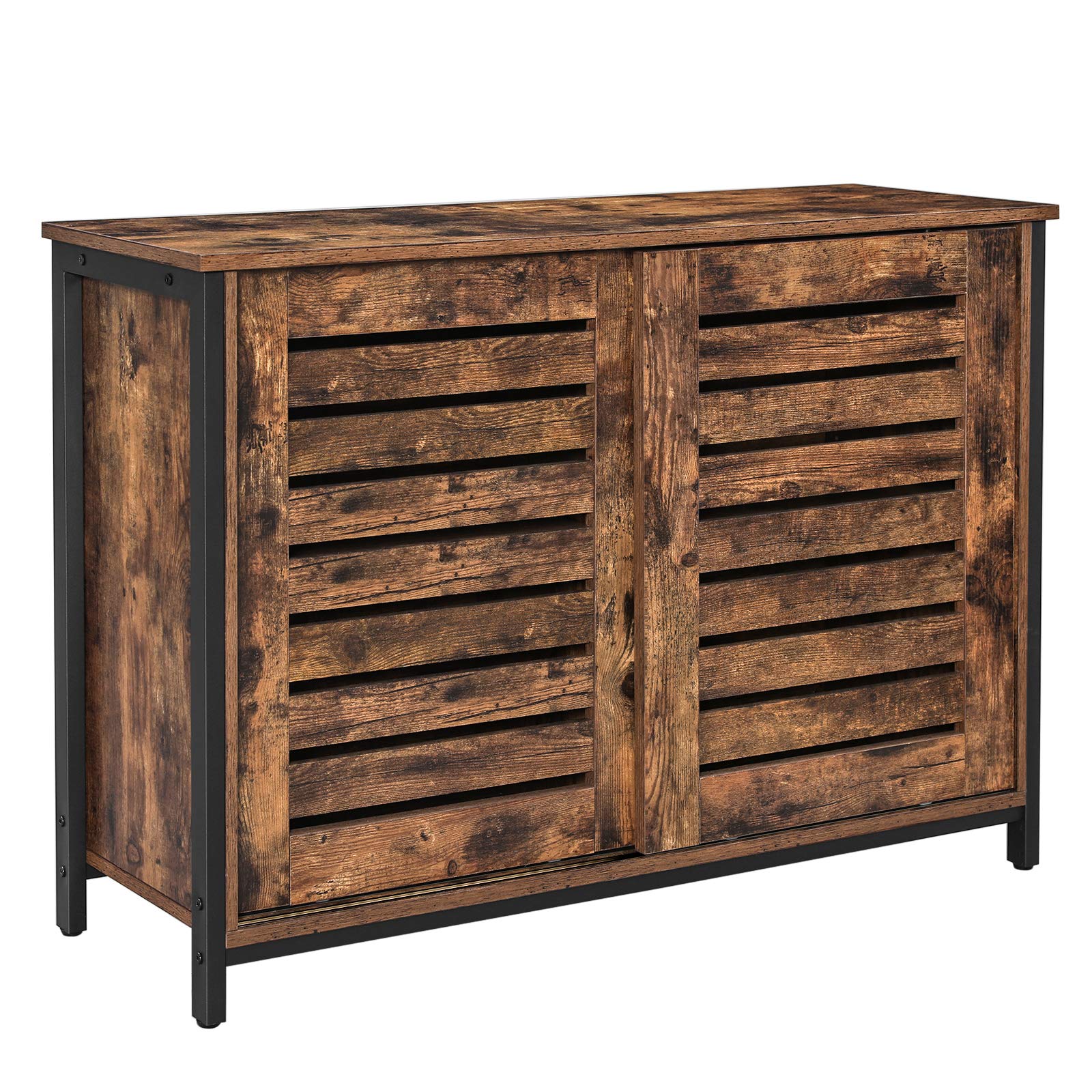 VASAGLE Lowell Sideboard, Kitchen Cabinet with Shutter Sliding Doors, Floor Storage Cupboard, Living Room, Hallway, 13.8" D x 39.4" W x 27.6" H, Rustic Brown