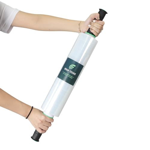 WRAP TECHIE Stretch Wrap Film with Handles, 15 Inch x 1000 Feet Plastic Wrap for Moving, Industrial Strength Shrink Wrap Roll for Pallet Wrap, Packing Supplies for Moving, 60 Gauge, 2 Pack, Clear