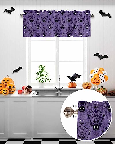 Window Curtains Vanlance Rod Pocket Curtain Drapery for Living Room Kitchen Bathroom, Halloween Pumpkin, Soft&Washable Small Window Treatment Valances, Haunted Mansion, 1 Panel, 54x18inch…