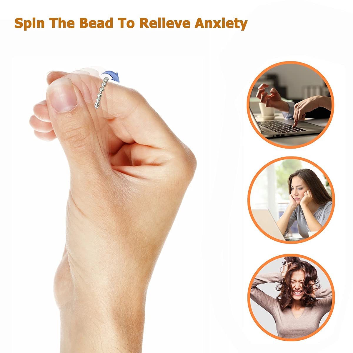 ZogCowy 925 Sterling Silver Anxiety Ring for Women Men Anti Anxiety Fidget Spinner Rings with Beads Stress Relief Spinning Ring