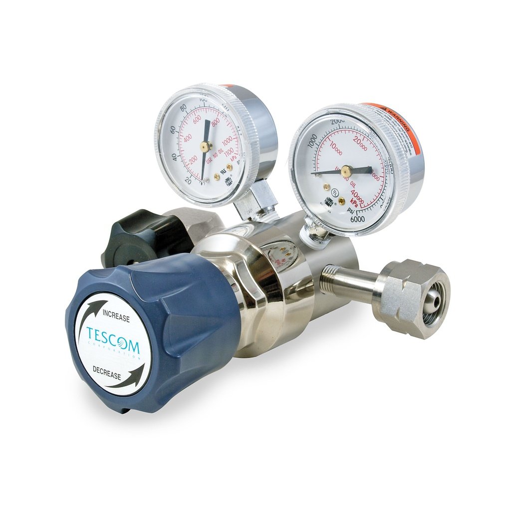 TESCOM SG165151-00BA0 SG1 Single-Stage Pressure Regulator, SST Body/Diaphragm, 0-250 PSIG Out, Teflon Seals, 5 Port, 0.06 CV, 1/4" NPTF, Gauges