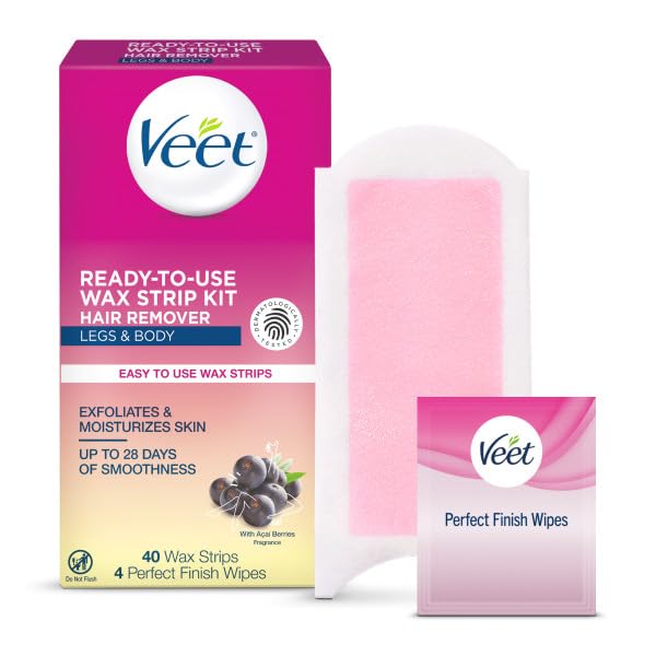 Veet Leg and Body Hair Remover Cold Wax Strips, 40 ct (Pack of 2)