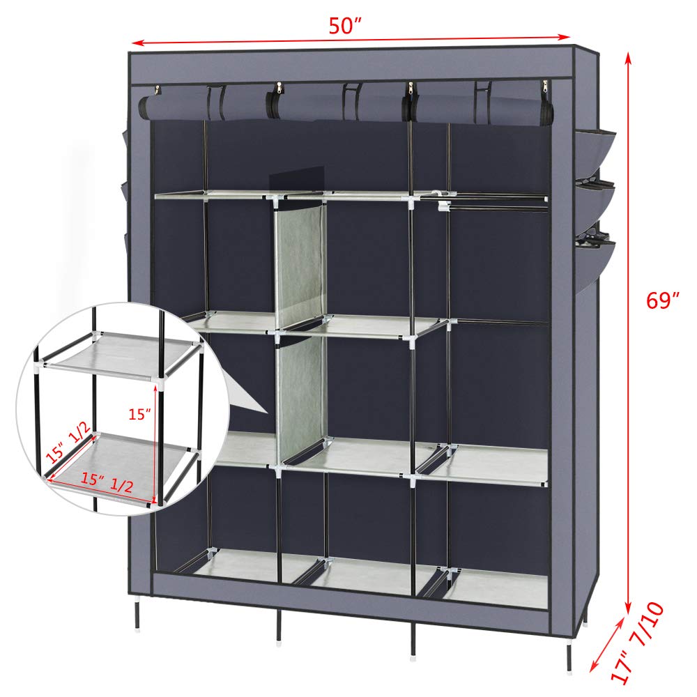 someont 69" High-Leg Non-Woven Fabric Assembled Cloth Wardrobe Gray