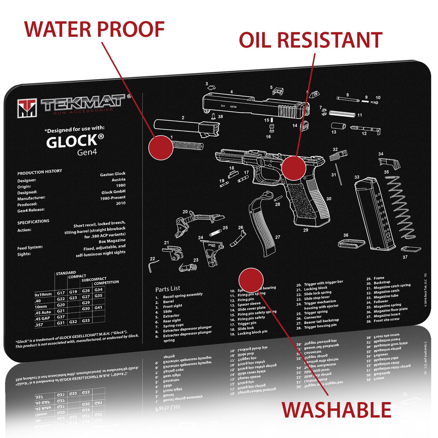 TekMat Gun Cleaning Mat for use with Glock Gen 4 , Black