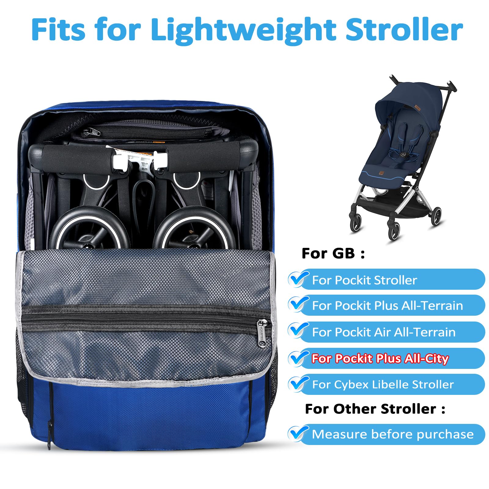 Stroller Travel Bag for Airplane Compatible with All GB Pockit Stroller, Foldable Stroller Storage Bag with Pockets for Baby Travel Essential, Lightweight Stroller Travel Backpack for Airplane