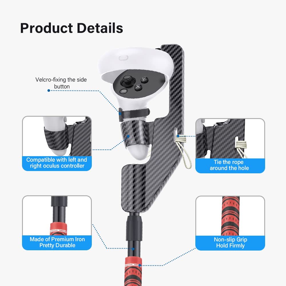 VR Golf Club for Oculus Quest 2,Prevent The Controller Flying Out,Adjustable Length Oculus Golf Club Attachment,VR Golf Club Handle Extension Accessory Enhance Immersive VR Game Experience, Red
