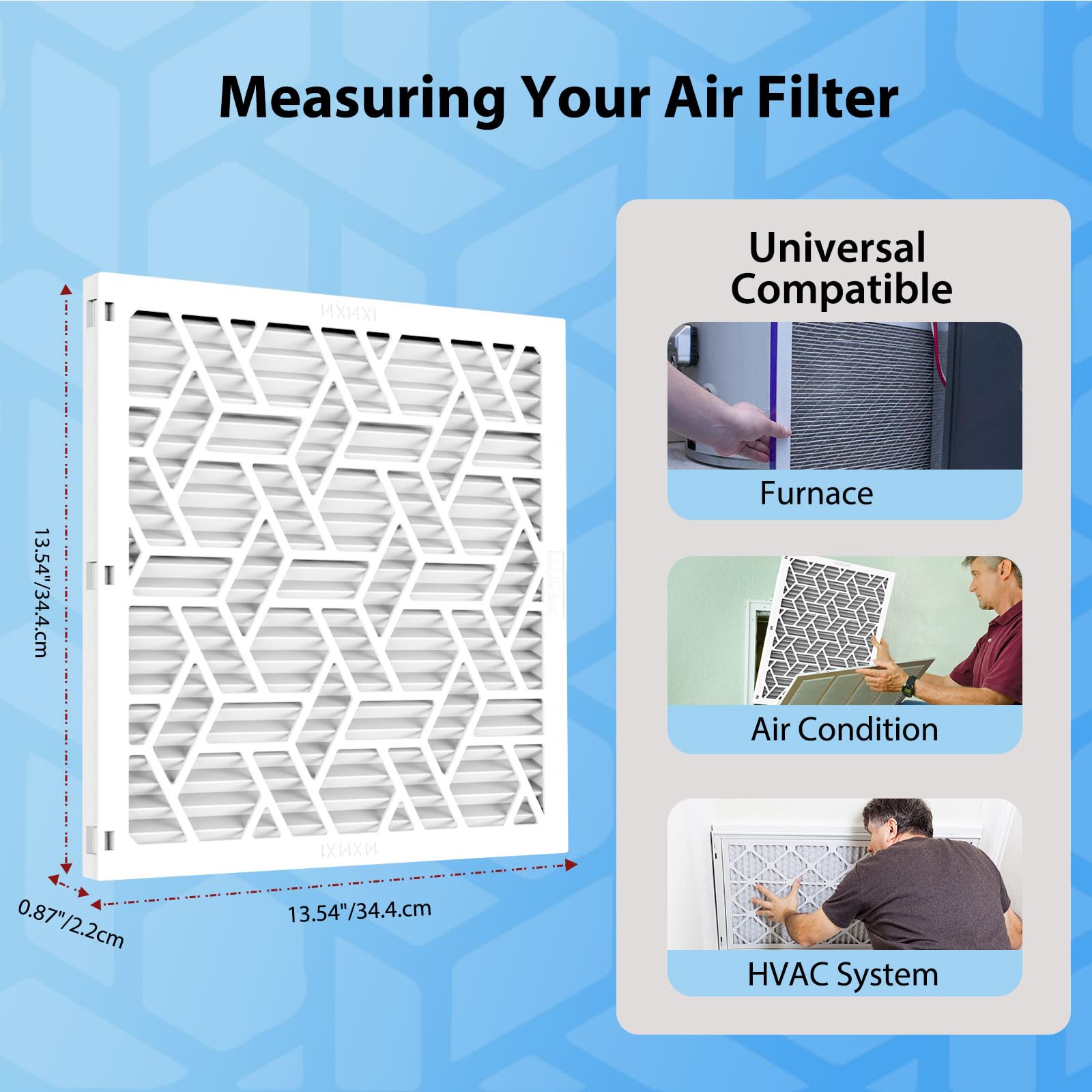 UBeesize Reusable Air Filter 14x14x1 (6-Pack), MERV 8 MPR 700 AC/HVAC Furnace Filters,Deep Pleated Air Cleaner, (Actual Size 13.5 x 13.5 x 0.8 Inches),1x Reusable ABS Frame+6 x Filter,Easy Close/Open