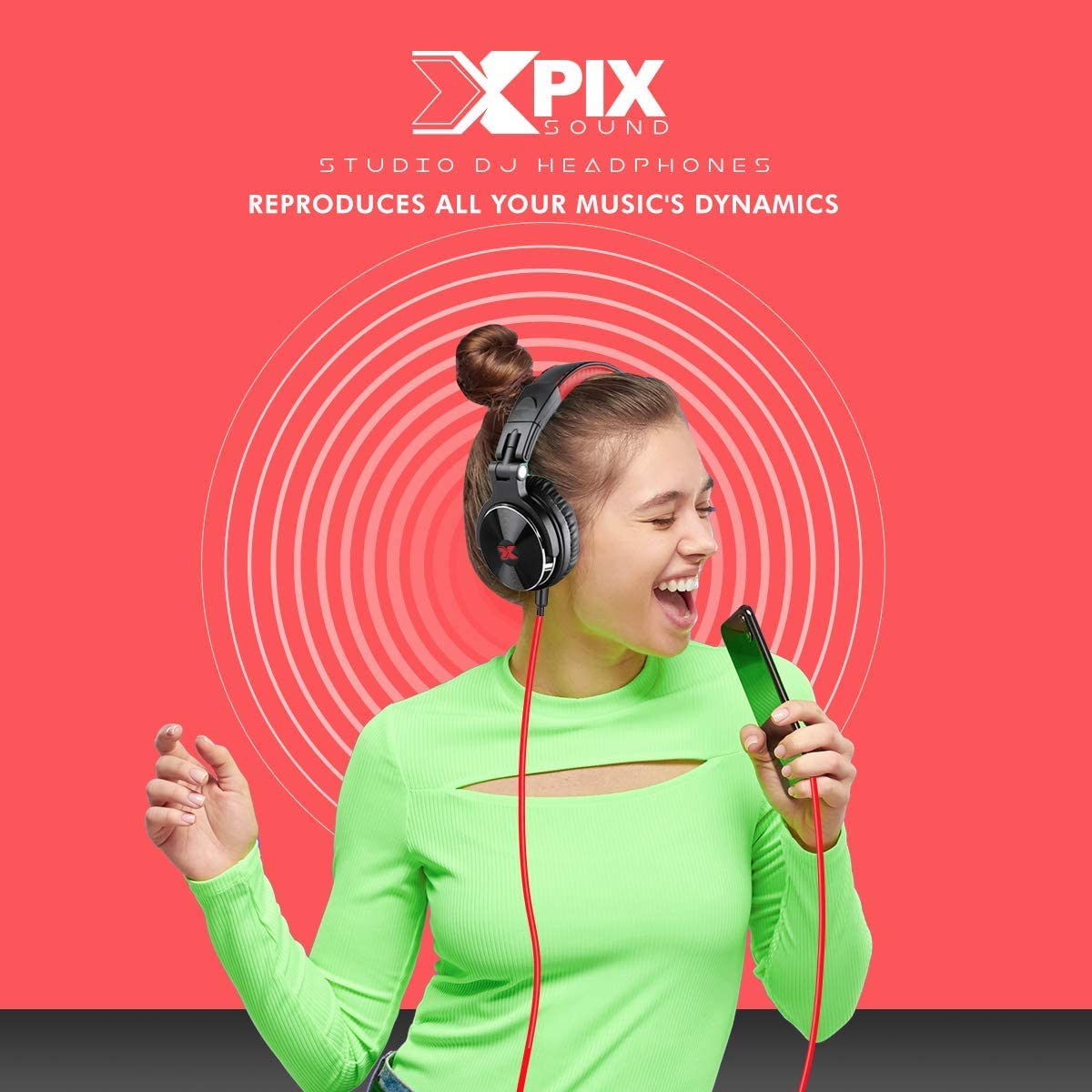 XPIX Pro DJ Headphones Closed Back Over Ear Stereo Monitor Headphones, For Monitor & Mixing, Single Side, Dual Source Monitoring