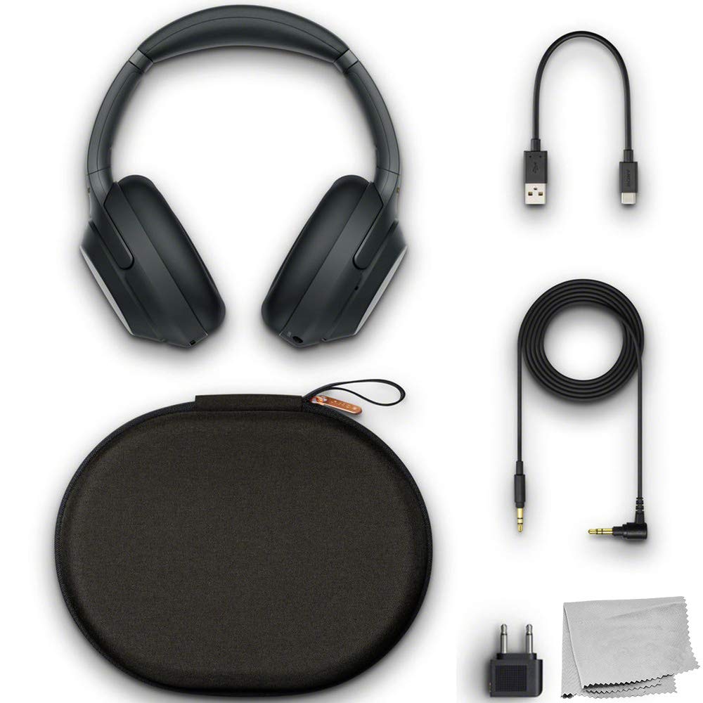 Sony WH-1000XM3 Wireless Noise-Canceling Over-Ear Headphones (Black) with Carry Case and in-Flight Adapter