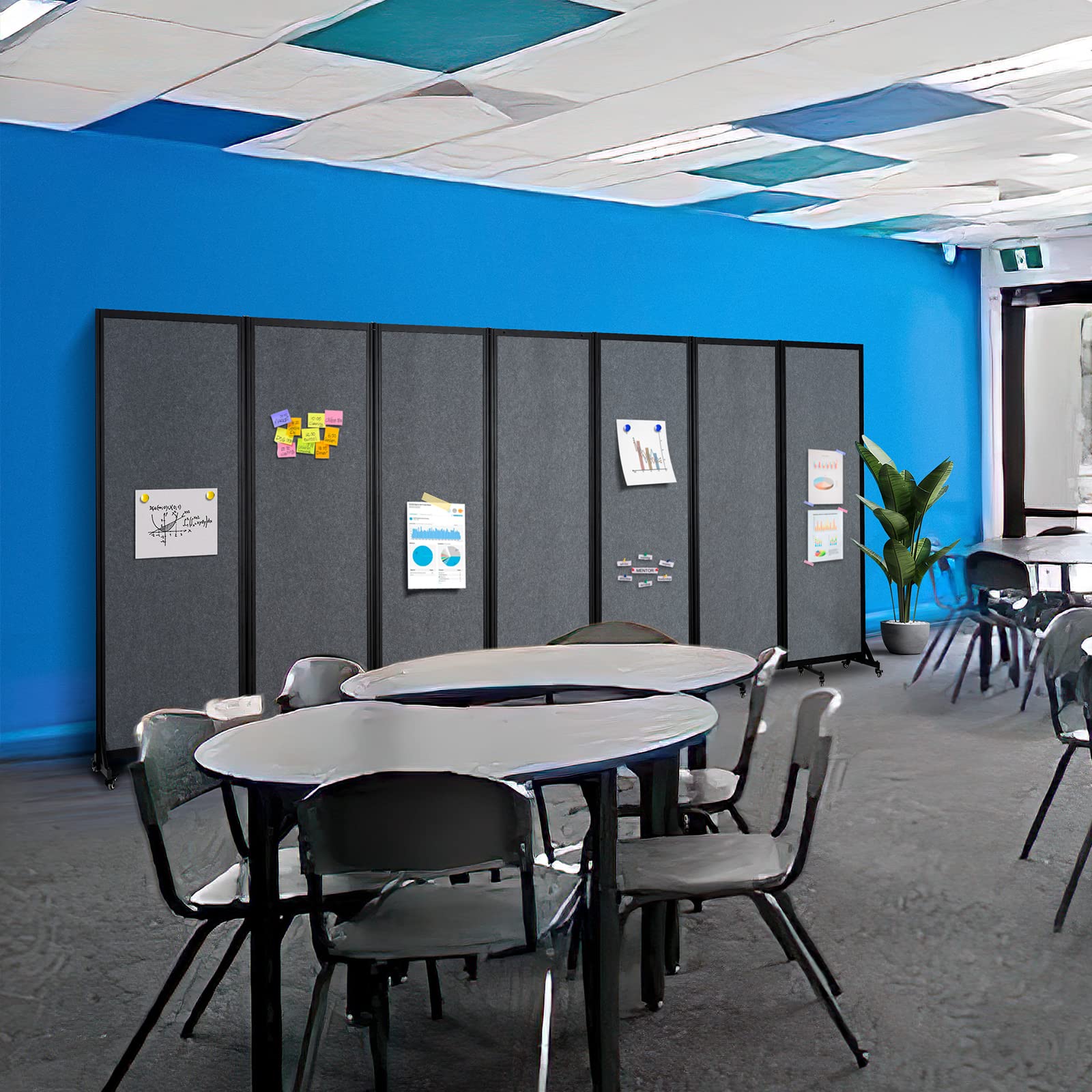 Strongbird Room Partition,Office Divider,Portable Commercial Screen Dividers,Privacy Partition Separator,Classroom School Dividers,10'6"W x 6'7"H,5 Panel,Grey