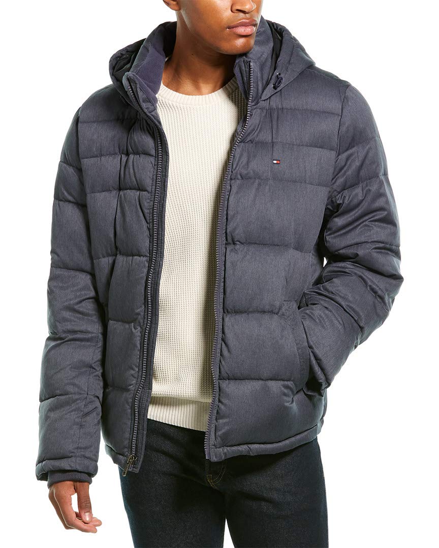 Tommy Hilfiger Men's Hooded Puffer Jacket, Heather Navy, XX-Large