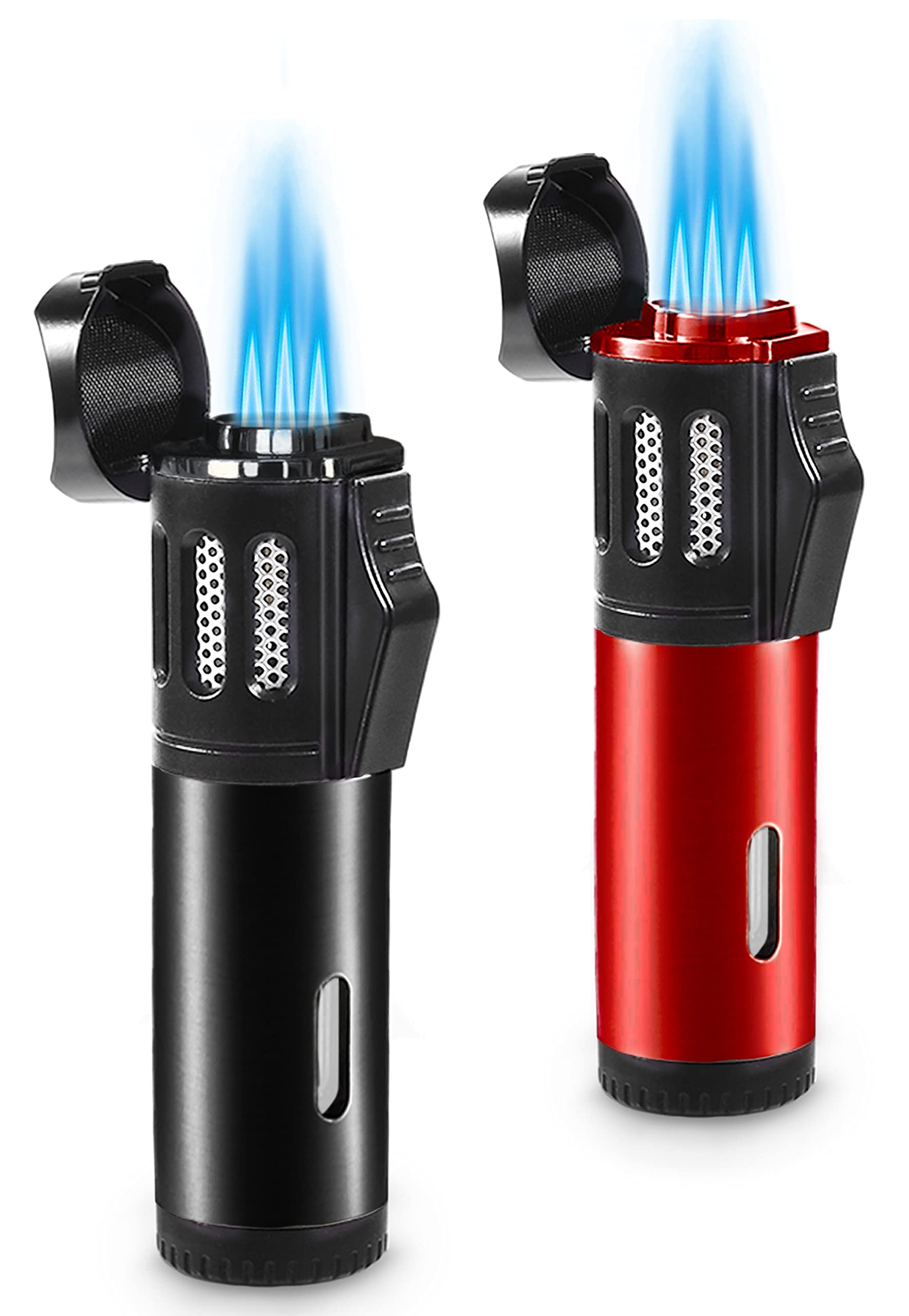 Zoocura Torch Lighter 2 Pack Triple Jet Flame Torch Butane Lighter Refillable Gas Torch Lighters Windproof Lighter Adjustable Pocket Lighter Gift for Men BBQ Kitchen Fireplace Candle(No Gas)