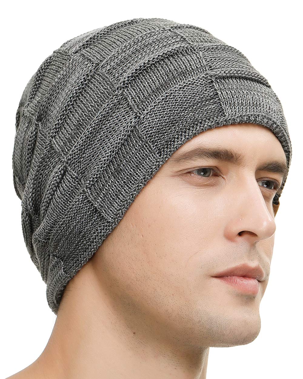 Vgogfly Slouchy Beanie for Men Winter Hats for Guys Cool Beanies Mens Lined Knit Warm Thick Skully Stocking Binie Hat Dark Grey