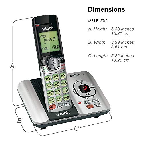 VTech CS6529 DECT 6.0 Phone Answering System with Caller ID/Call Waiting, 1 Cordless Handset, Silver/Black