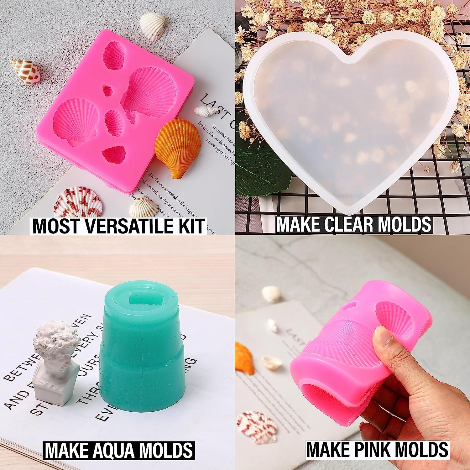 TECHAROOZ Liquid Silicone for Mold Making Kit 140 Oz/1 Gallon/8.8lb - Shore 20A Food Grade - DIY Mold Making Silicone Rubber for Casting Crafy Epoxy Resin, Soaps & Candles Molds (Clear, Aqua and Pink)