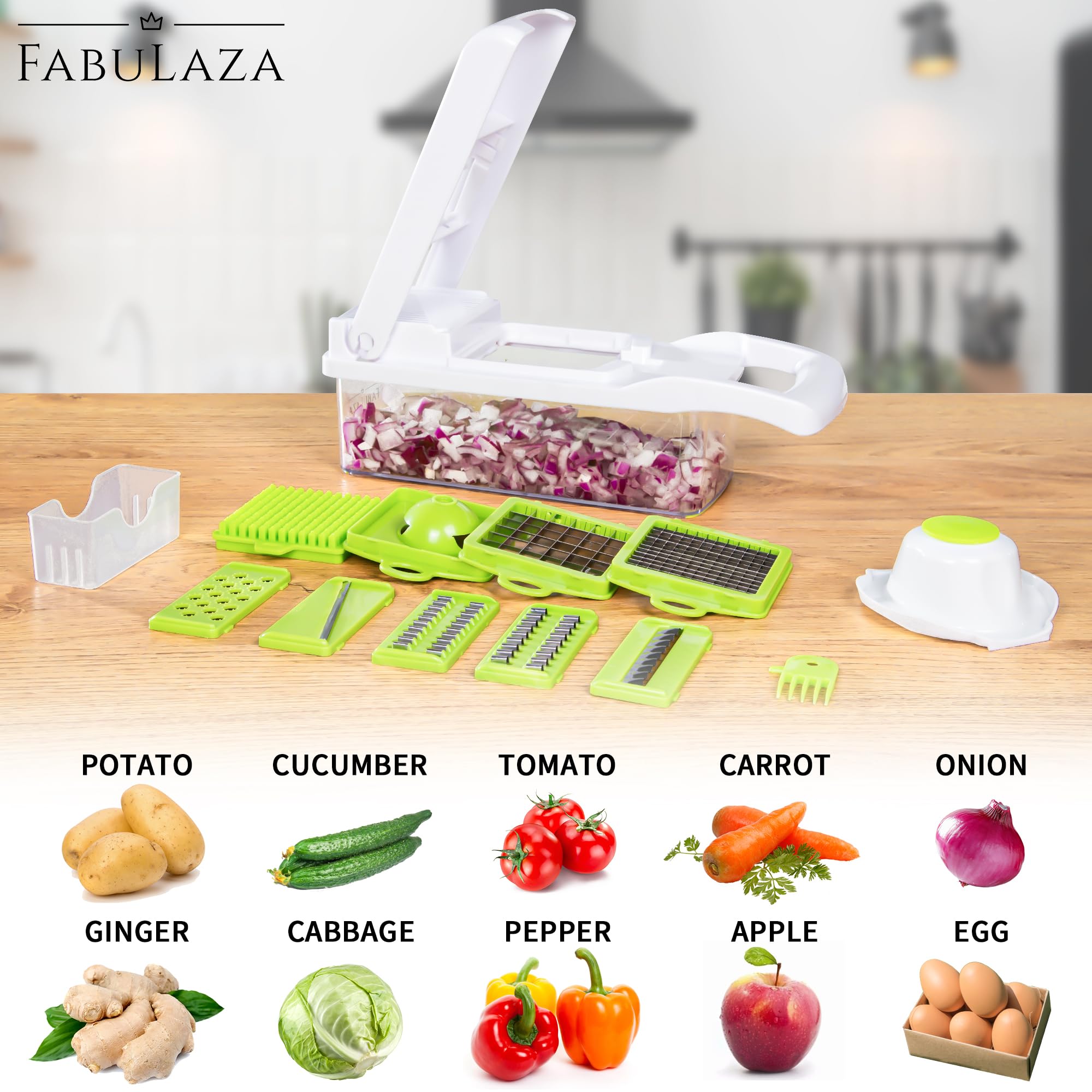 Vegetable Chopper, 15 in1 Vegetable Slicer Onion Mincer Cutter, Dicer Egg Slicer, Mandoline Slicer, Onion Cheese Fruit Cutter, Grape Vegetable Dicer, Food Processor Kitchen Gadget with Container