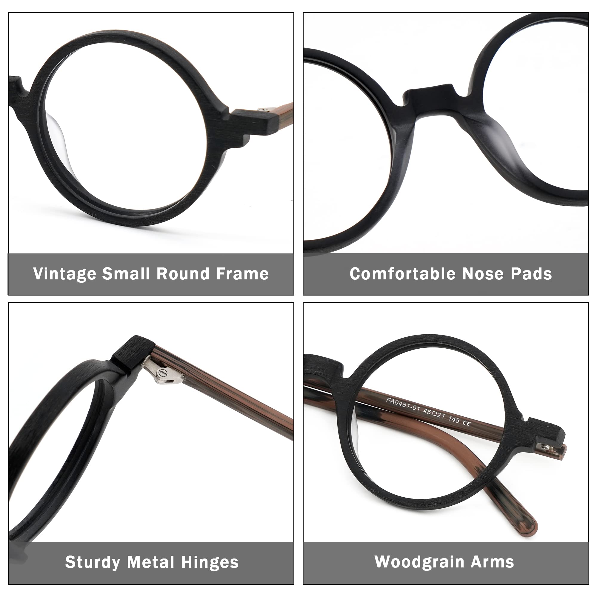 Zeelool Unisex Acetate Vintage Round Glasses Frame with Non-prescription Clear Lens Otto FA0481 (Readers, Reading Glasses)