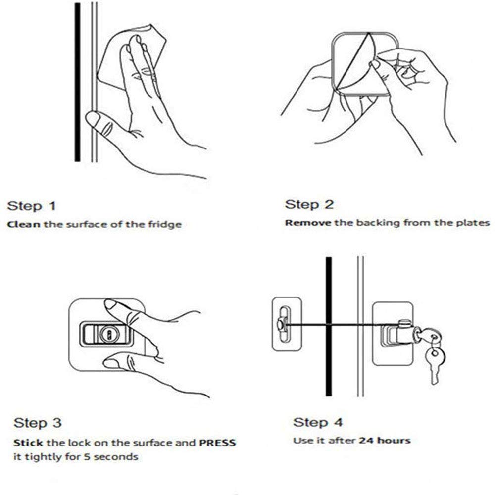 VOCOMO Refrigerator Lock, Fridge Lock with Keys, Freezer Lock and Child Safety Cabinet Lock with Strong Adhesive (Fridge Lock-Black 1Pack)