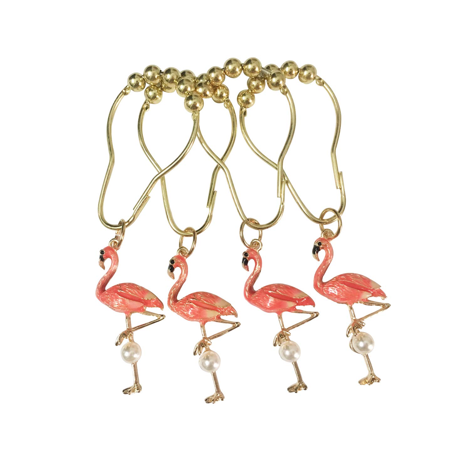 ZILucky Set of 12 Flamingo Shower Curtain Hooks Decorative Home Bathroom Stainless Steel Rustproof Shower Curtain Rings Decor Accessories (Flamingo)