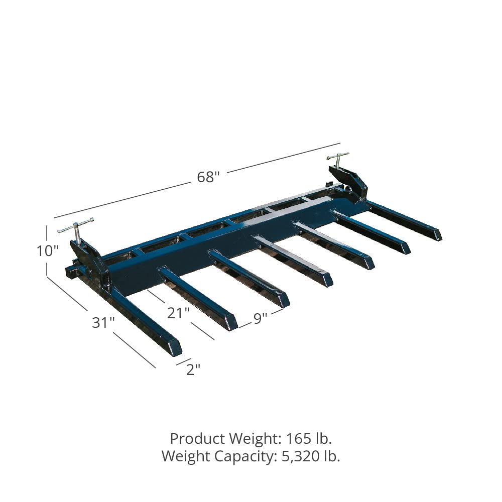 Titan Attachments 21" Fork Length Clamp-On Debris Forks V2, Fits 72" Loader Buckets, Skid Steers, Rated 5,320 LB Capacity