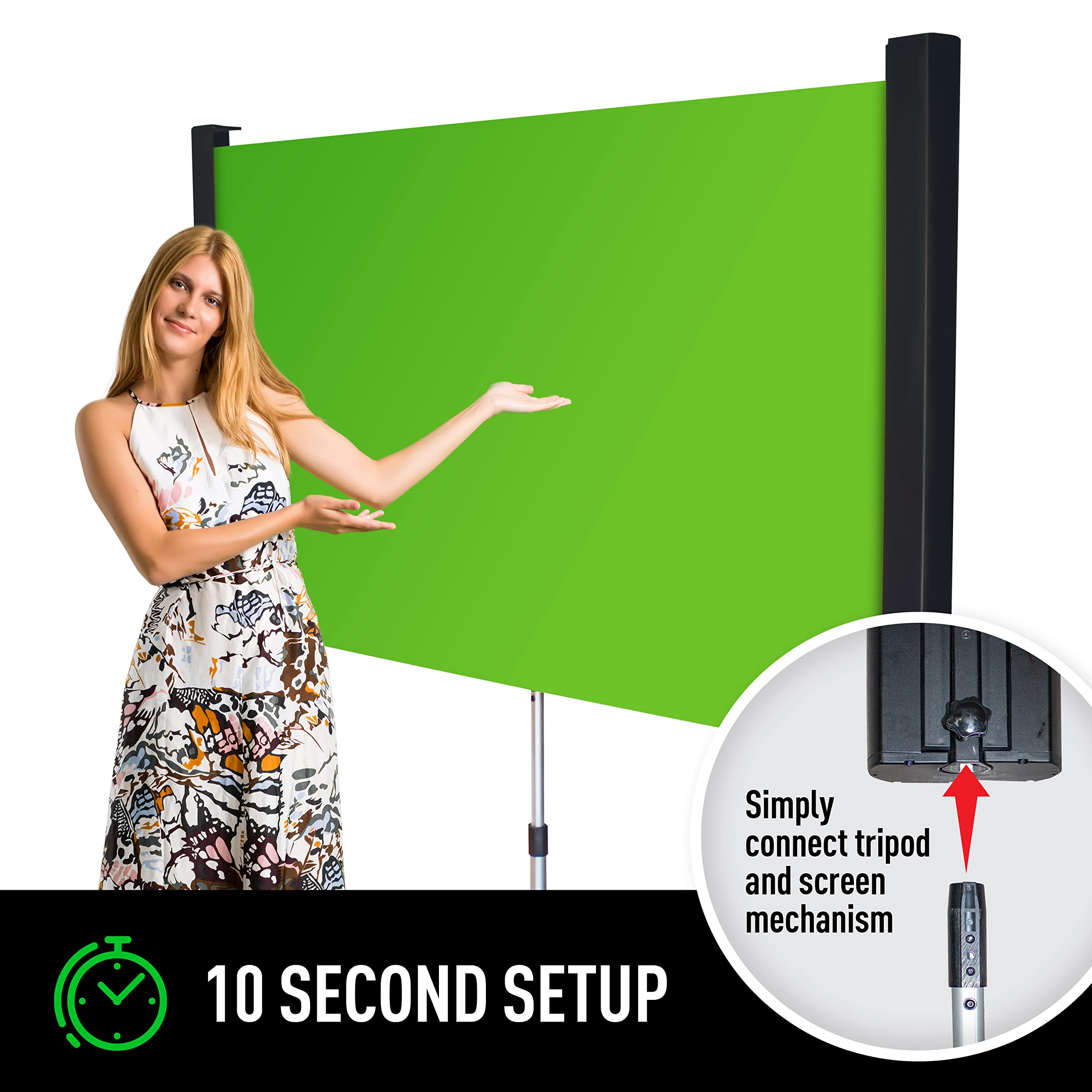 Valera Performer Extra Wide Portable Green Screen & Stand β Extra Wide Chroma Key Panel, 10 Second Setup, 1000 Backgrounds Included, Wrinkle Resistant Green Fabric Backdrop, Tripod, & Carrying Case