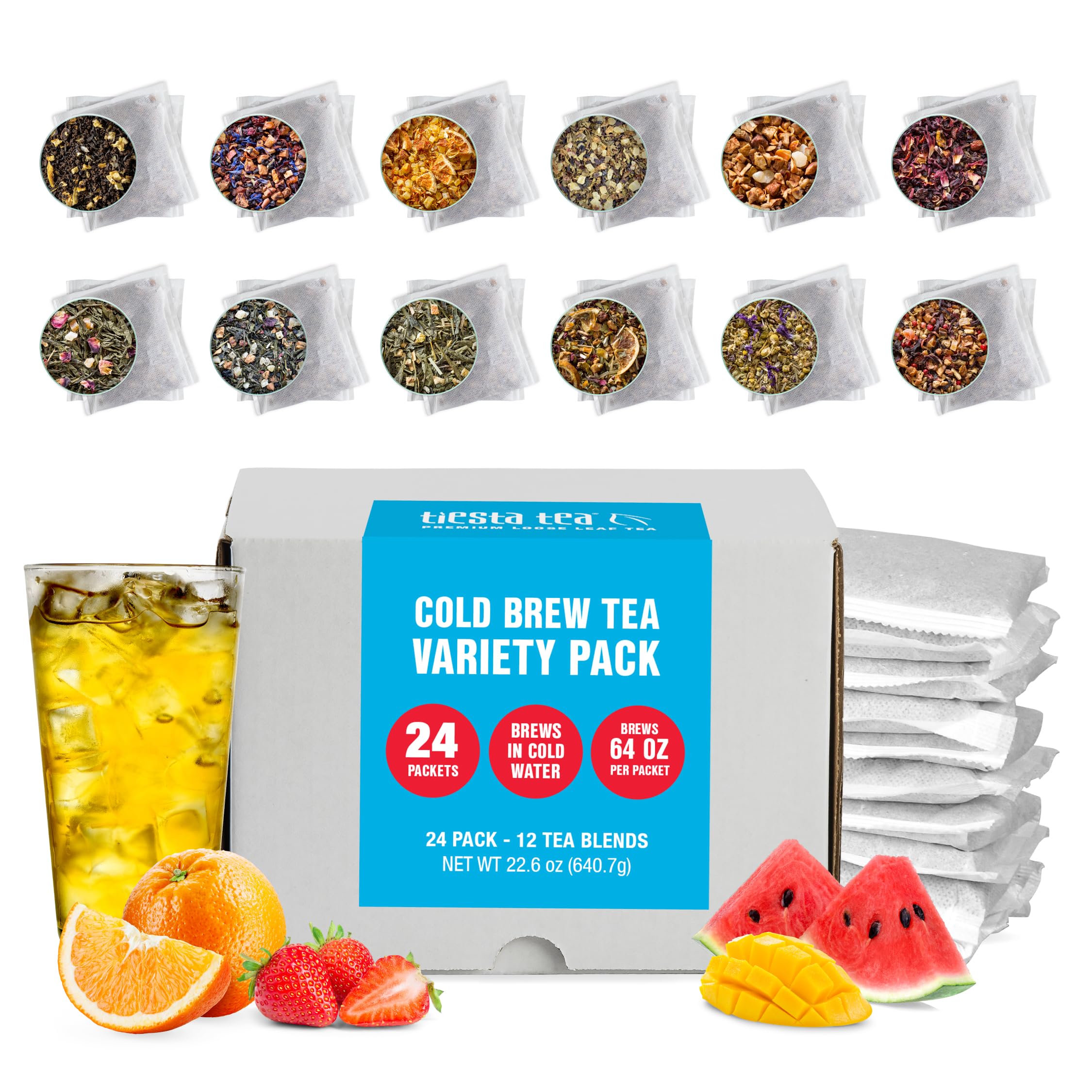 Tiesta Tea - 24 Pack Cold Brew Tea Variety | Premium Loose Leaf Iced Tea Blends | High to Non Caffeinated Iced Tea | Sample Set with 24 Cold Brew Tea Bags - Each Bag Brews One 64oz Pitcher