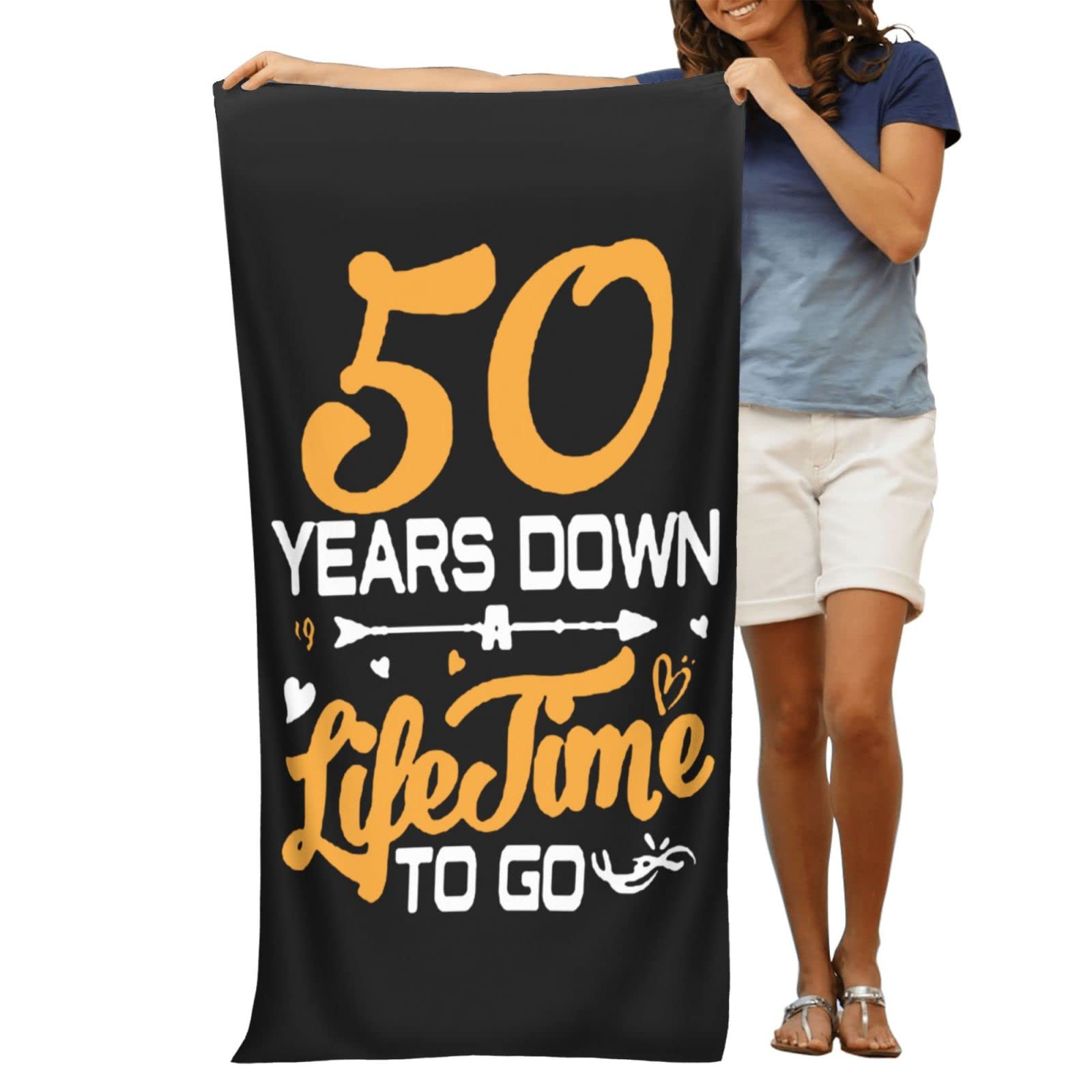 Zahika 50th Wedding Anniversary Beach Towel Absorbent Bathroom Towels Beach Towels Oversized Super β32x52 Inch