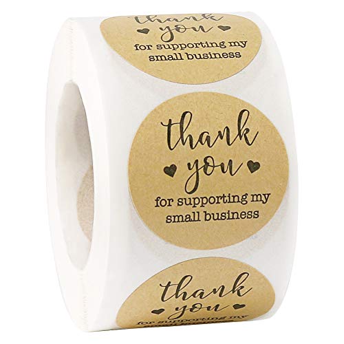 Thank You Stickers 500pcs A Roll, 1.5 inch Small Business Label Kraft Paper Mail Stickers for Envelope Gift Bags Treat Box