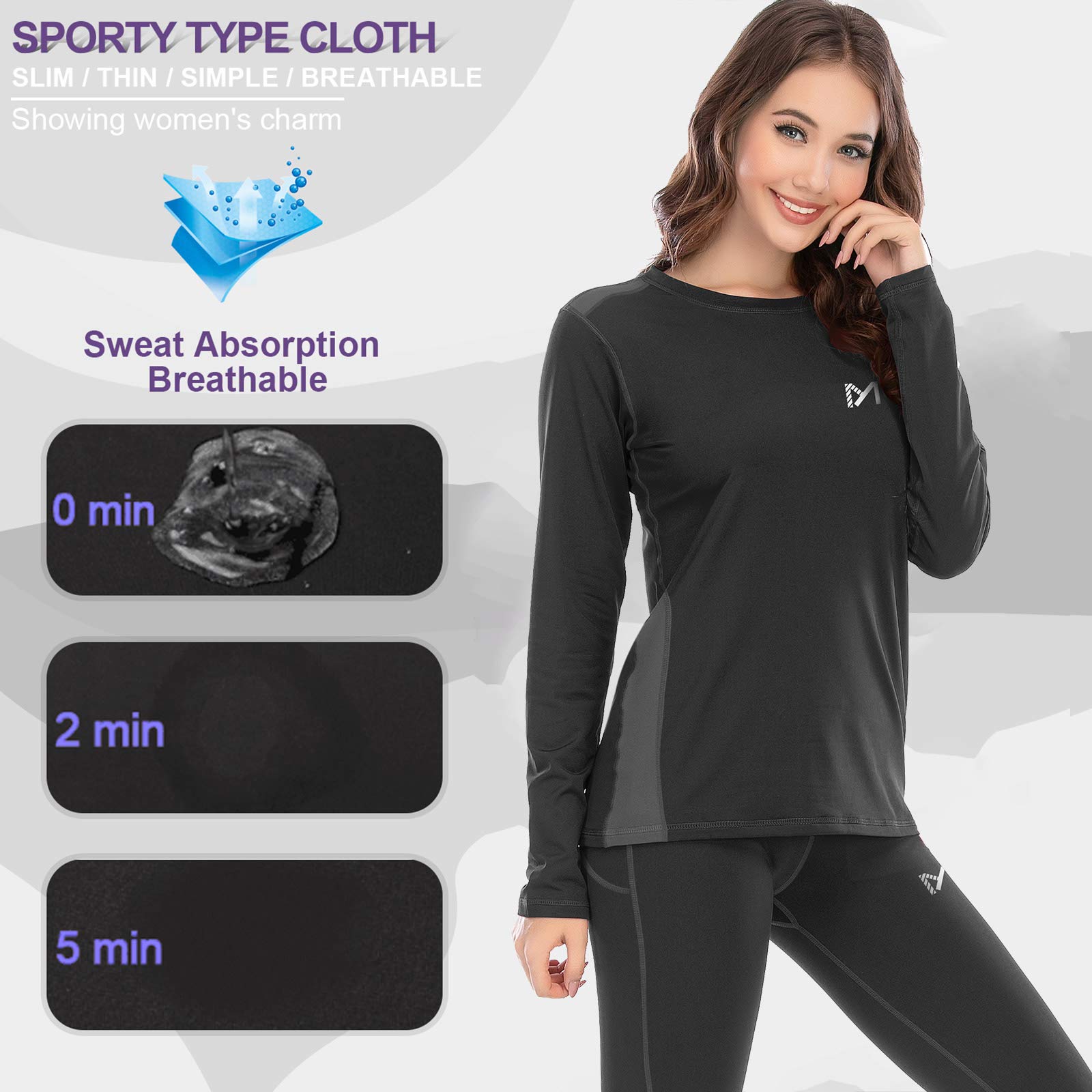 Women's Winter Underwear Set, Sport Thermal Long Johns Base Layer, Outdoor Compression Gear Top & Bottom for Skiing Running (Grey, XX-Large)