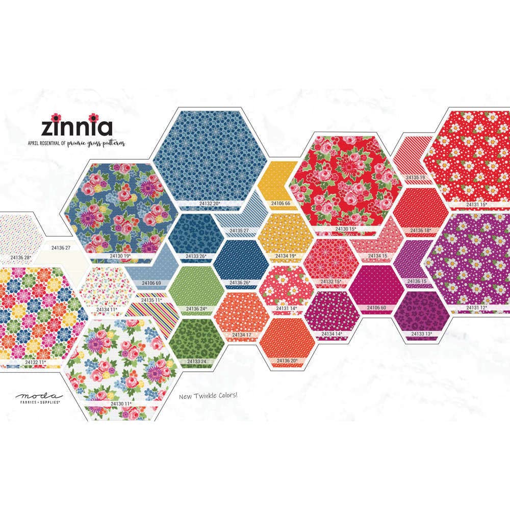 Zinnia Charm Pack by April Rosenthal; 42-5" Precut Fabric Quilt Squares