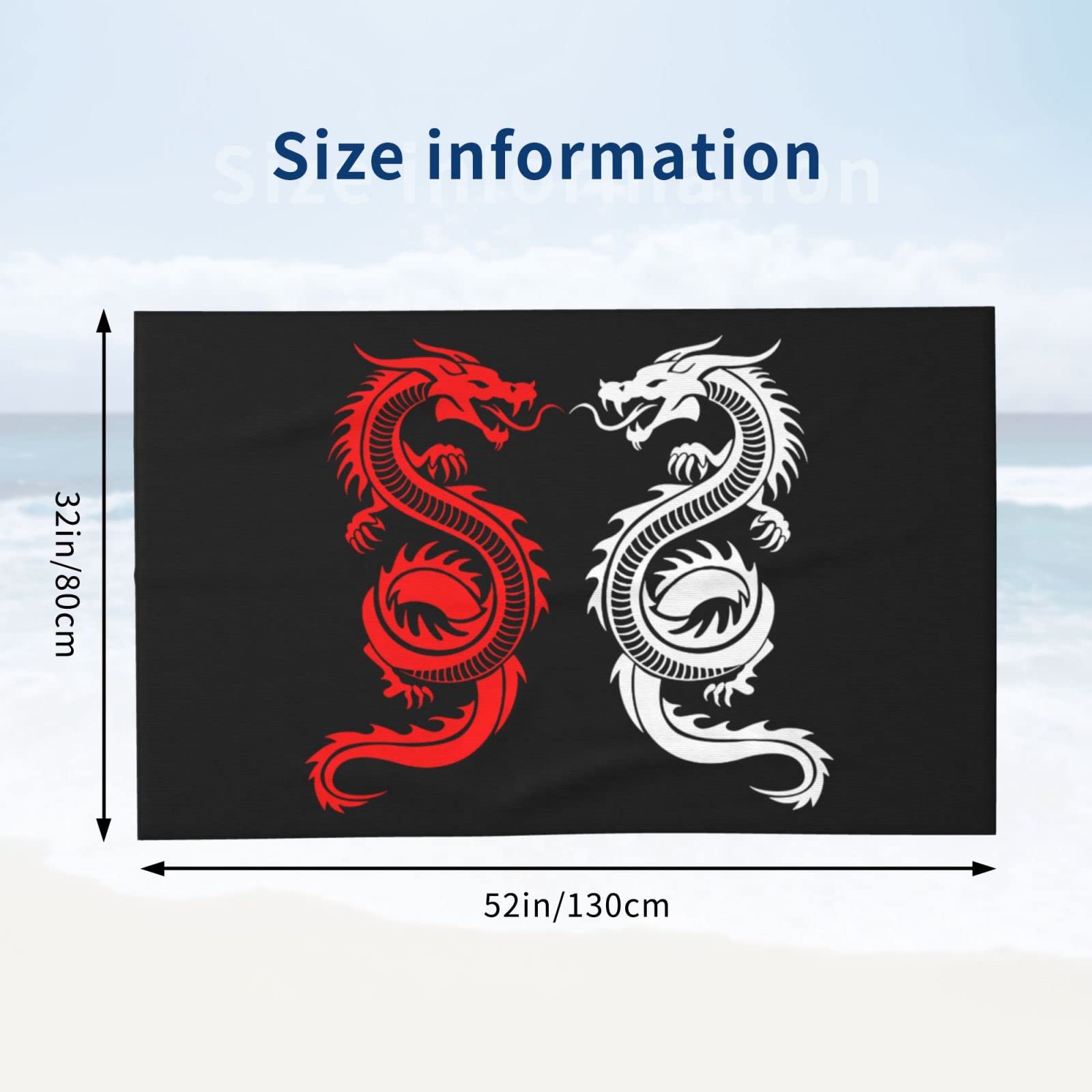 Zahika Chinese Dragon Beach Towel Absorbent Bathroom Towels Beach Towels Oversized Super β32x52 Inch