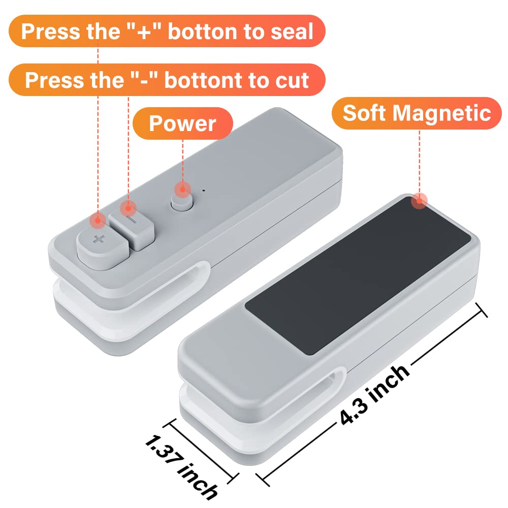 Uluck Mini Bag Sealer,Rechargeable Handheld Plastic Bag Resealer, 3 in 1 Heat Sealer and Cutter,Comes with USB C Cable Power Cable for Chip Bags, Plastic Bags, Snack Bags(No battery required) (Grey)