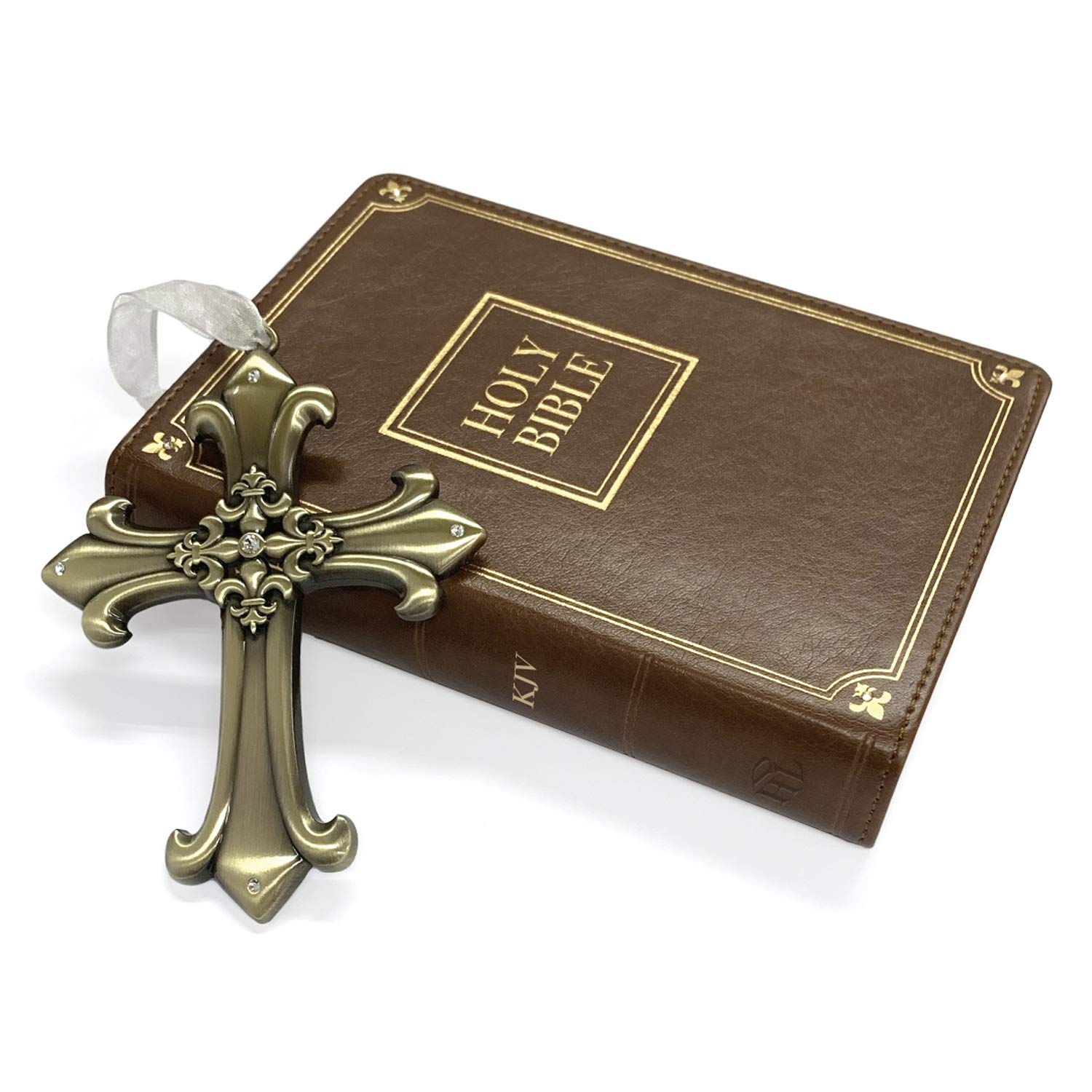 Wedding Bible Gift Set with KJV Bible & Silver-Plated Frame Ornament with Crystals from Swarovski