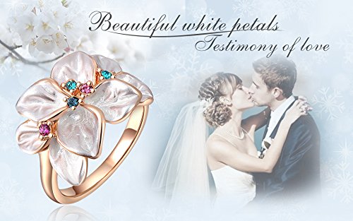 Yoursfs Statement Rings For women White enamel Flower Crystal Cocktail Ring Size 8 Gift