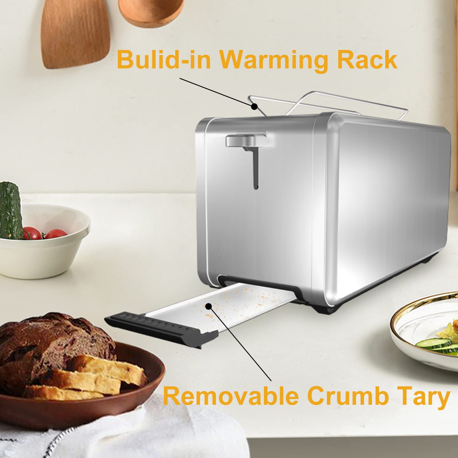 WHALL Toaster Stainless Steel,Toaster-6 Bread Shade Settings,1.5in Wide Slot