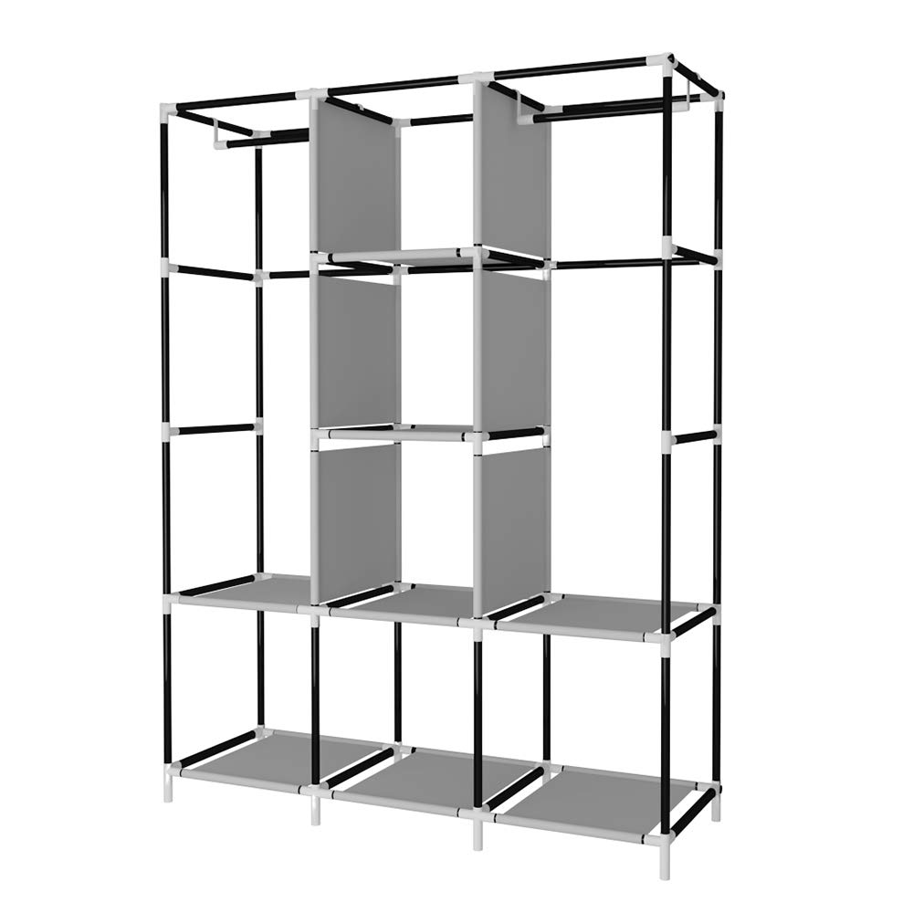 UDEAR Portable Wardrobe Closet Clothes Organizer Non-Woven Fabric Cover with 6 Storage Shelves, 2 Hanging Sections and 4 Side Pockets,Beige