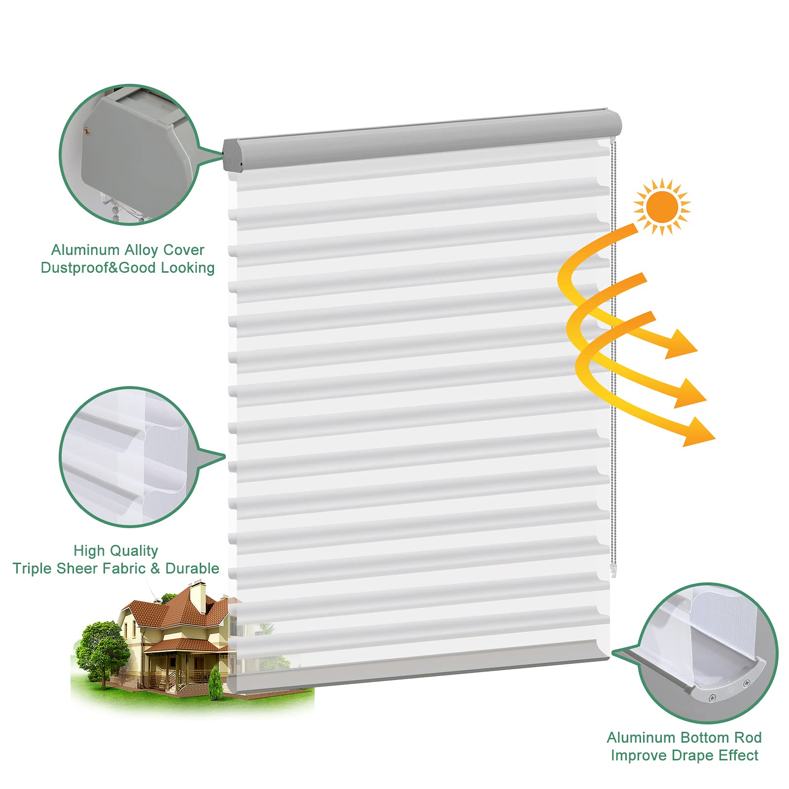 Tonature Custom Shangri-La Roller Shades Light Filtering Window Shades Room Darkeing Triple Sheer Shades Privacy Light Control for Day and Night Bedroom Office Study Light Grey XG6013-4
