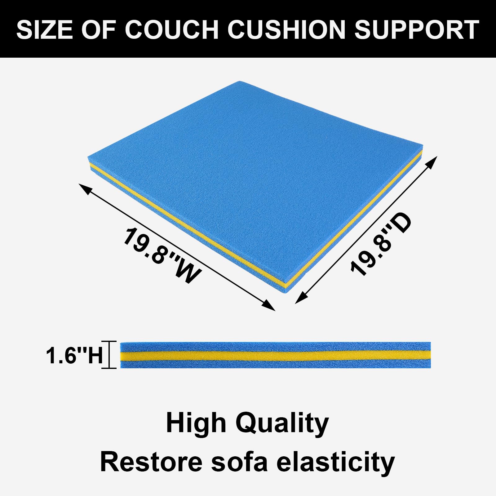 WSFSLJWDW 1 PCS Couch Cushion Inserts Support, Couch Supports for Sagging Cushions, Couch Cushion Replacement for Sagging Seat, 19.8x19.8Inches (Blue)