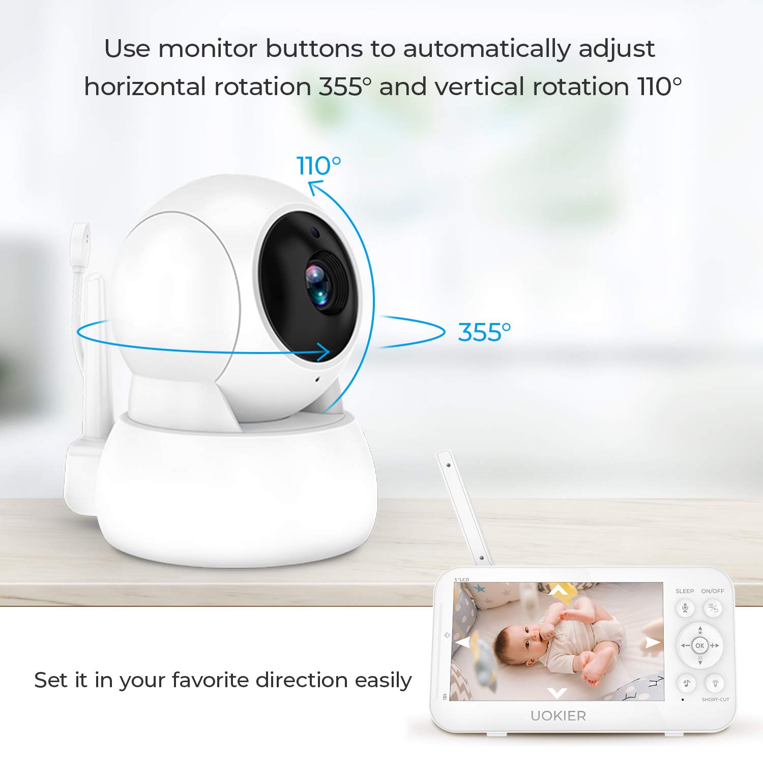 UOKIER Additional Camera Replacement Camera 5” Video Baby Monitor