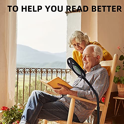UMPOOL Magnifying Floor Lamp 5X & Bright LED Floor Lamp Hand Free with Adjustable Gooseneck,2-in-1 Magnifier Daylight Work Light for Reading, Repair, Crafts, Sewing etc. (Black)