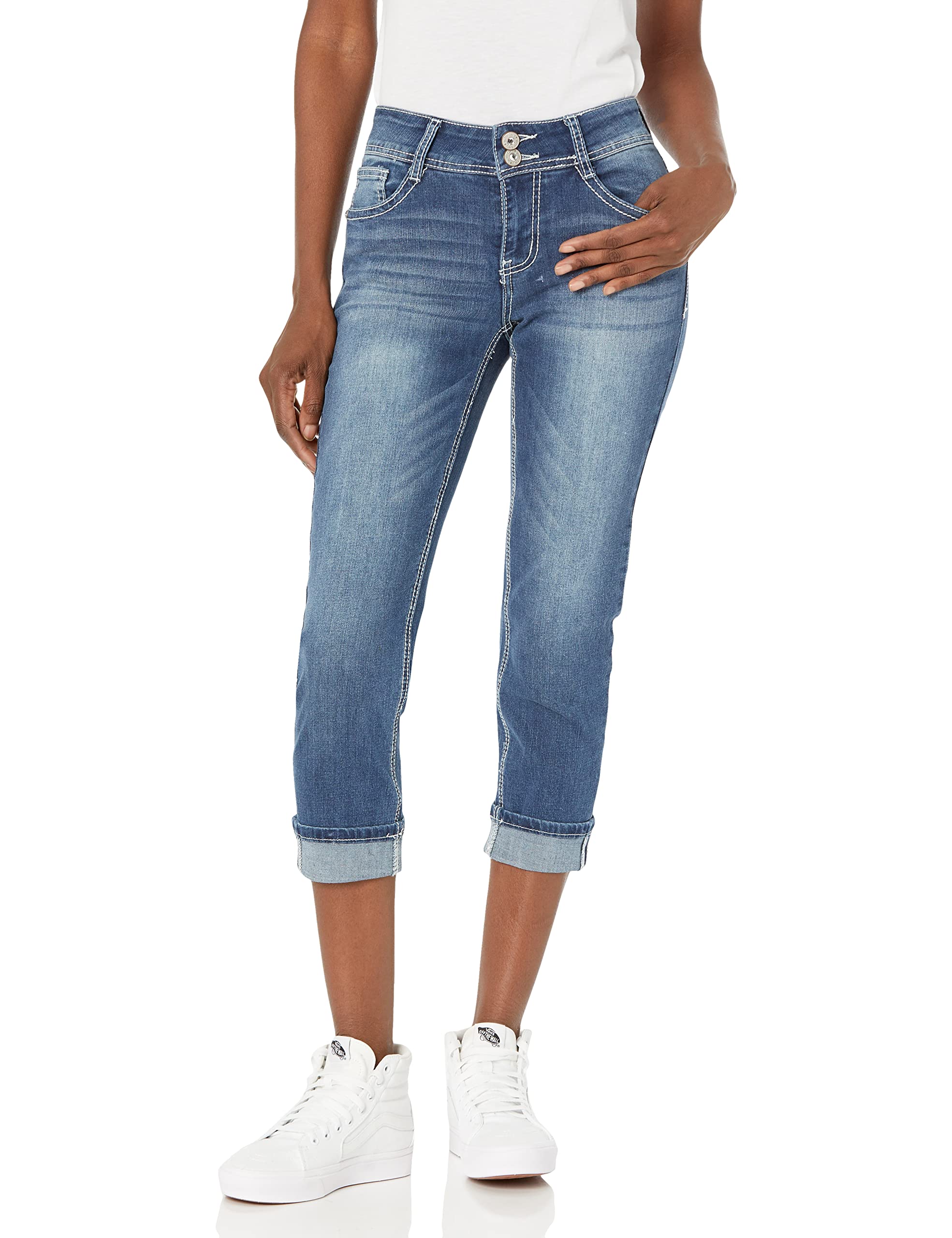 WallFlower Women's Luscious Curvy 23.5" Crop Mid-Rise Bling Insta Stretch Juniors (Standard and Plus), Cedar, 11