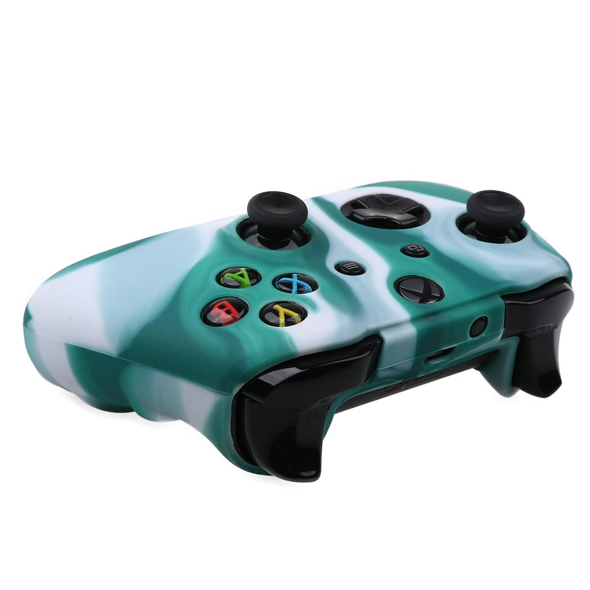 YoRHa Silicone Cover Skin Case for Microsoft Xbox One X & Xbox One S Controller x 1(White Green) with Pro Thumb Grips 8 Pieces